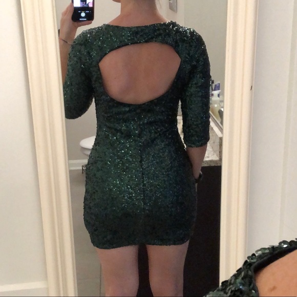 Express | Dresses | Express Green Sequin Open Back Dress | Poshmark